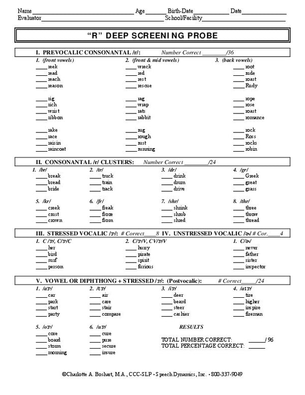Deep Screening Probes: r, s, l, th, f, sh and ch, k and g (e-book ...